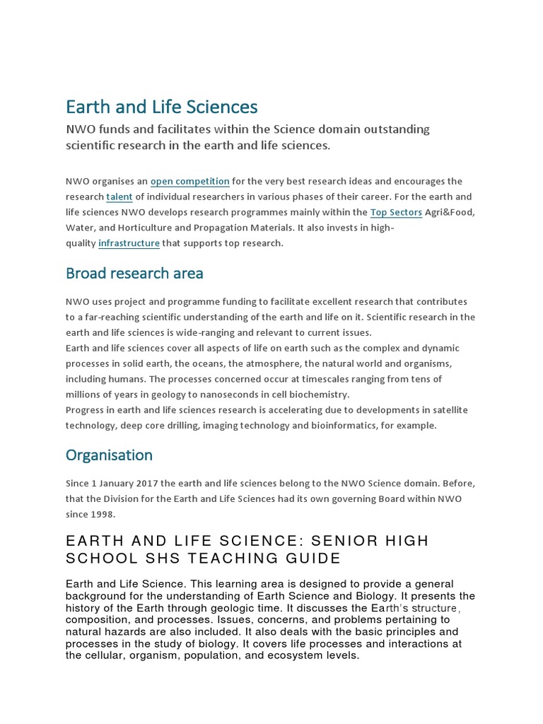 EARTH AND LIFE SCIENCE: SENIOR HIGH SCHOOL SHS TEACHING GUIDE | PDF ...