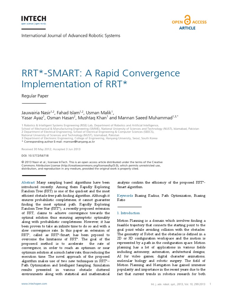 RRT - SMART: A Rapid Convergence Implementation of RRT : International ...