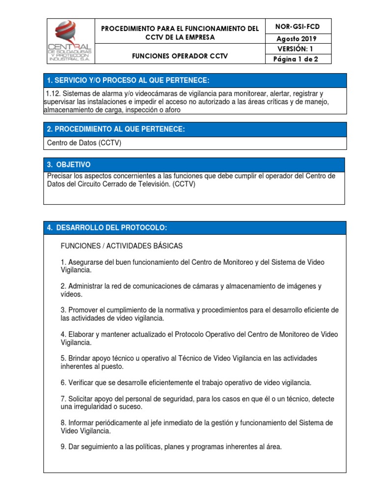 Funciones del Operador de CCTV | PDF | Circuito cerrado de televisión ...