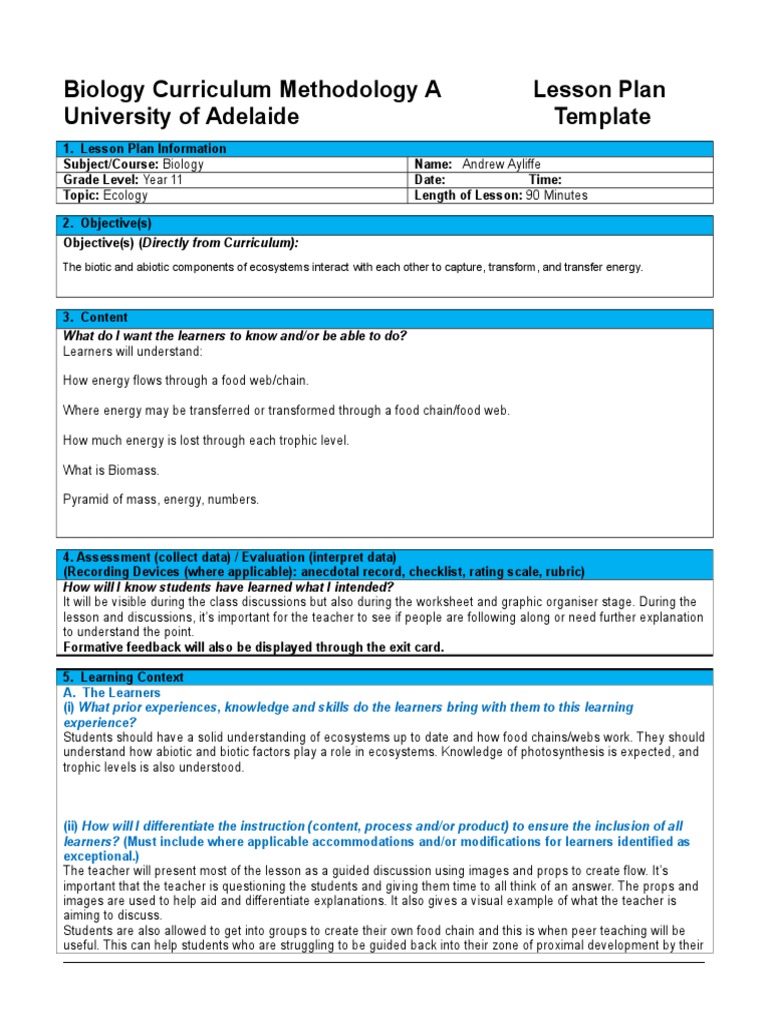 Differentiation Lesson Plan | PDF | Food Web | Lesson Plan