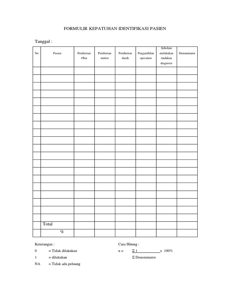 Formulir Kepatuhan Identifikasi Pasien | PDF