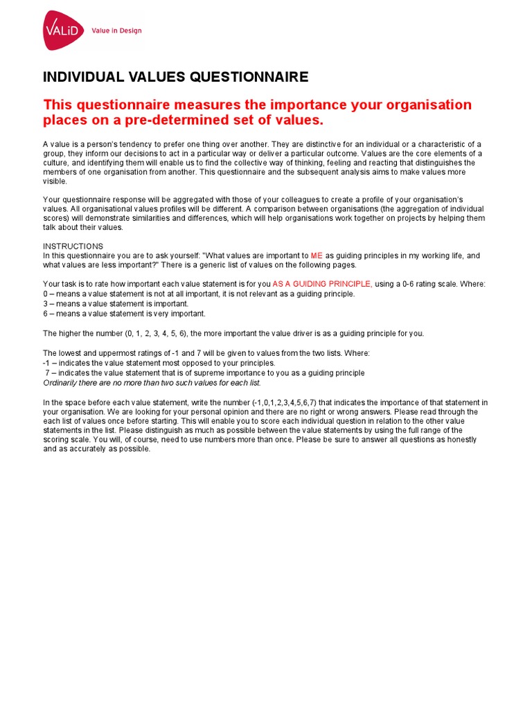 Individual Values Questionnaire Reveals Organisational Culture | PDF ...