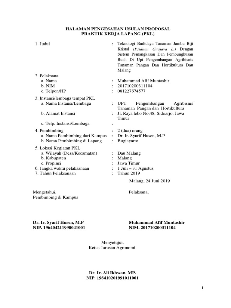 Contoh Lembar Pengesahan PKL | PDF