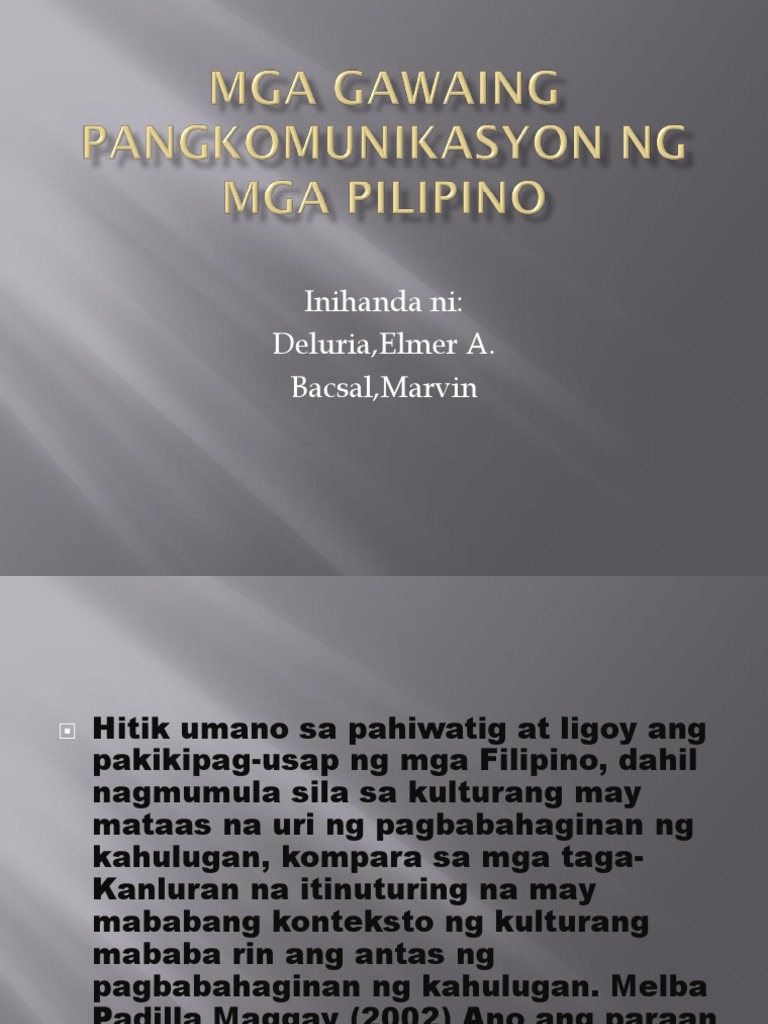 Mga Gawaing Pangkomunikasyon NG Mga Pilipino | PDF