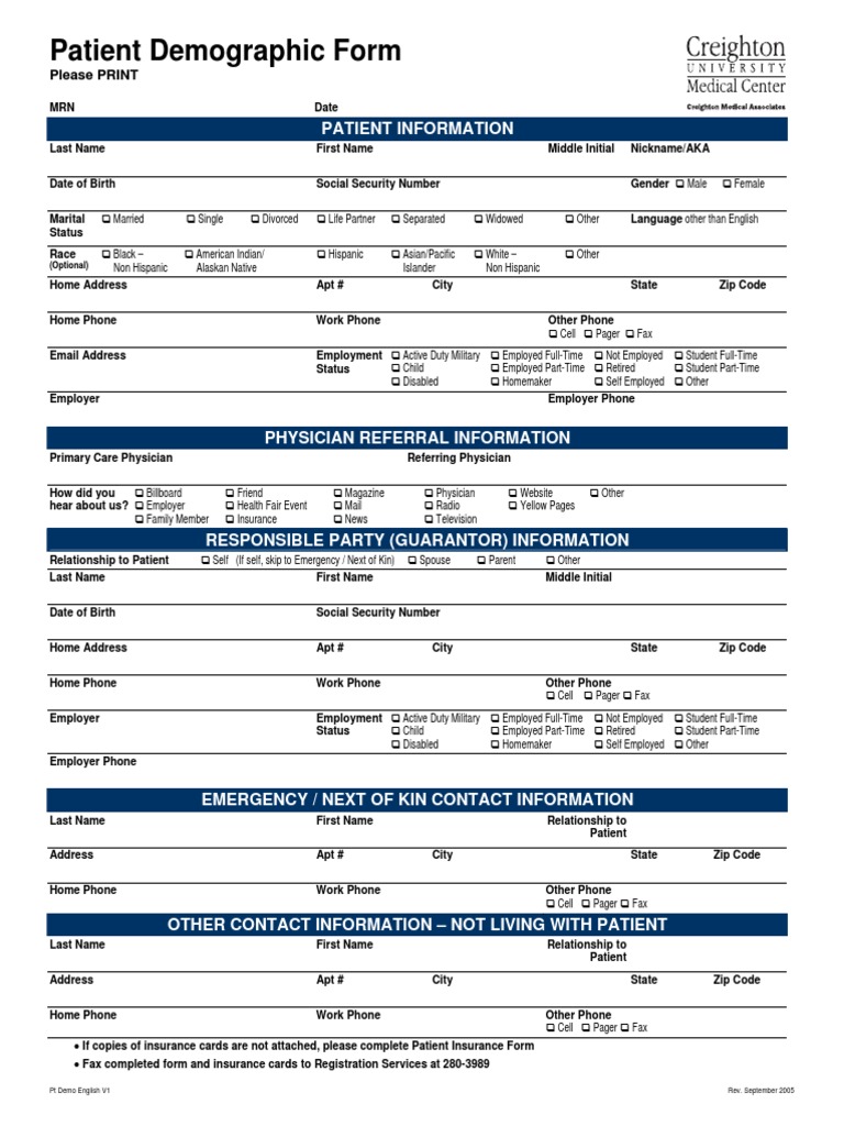 Demographic Form | PDF | Race And Ethnicity In The United States Census ...