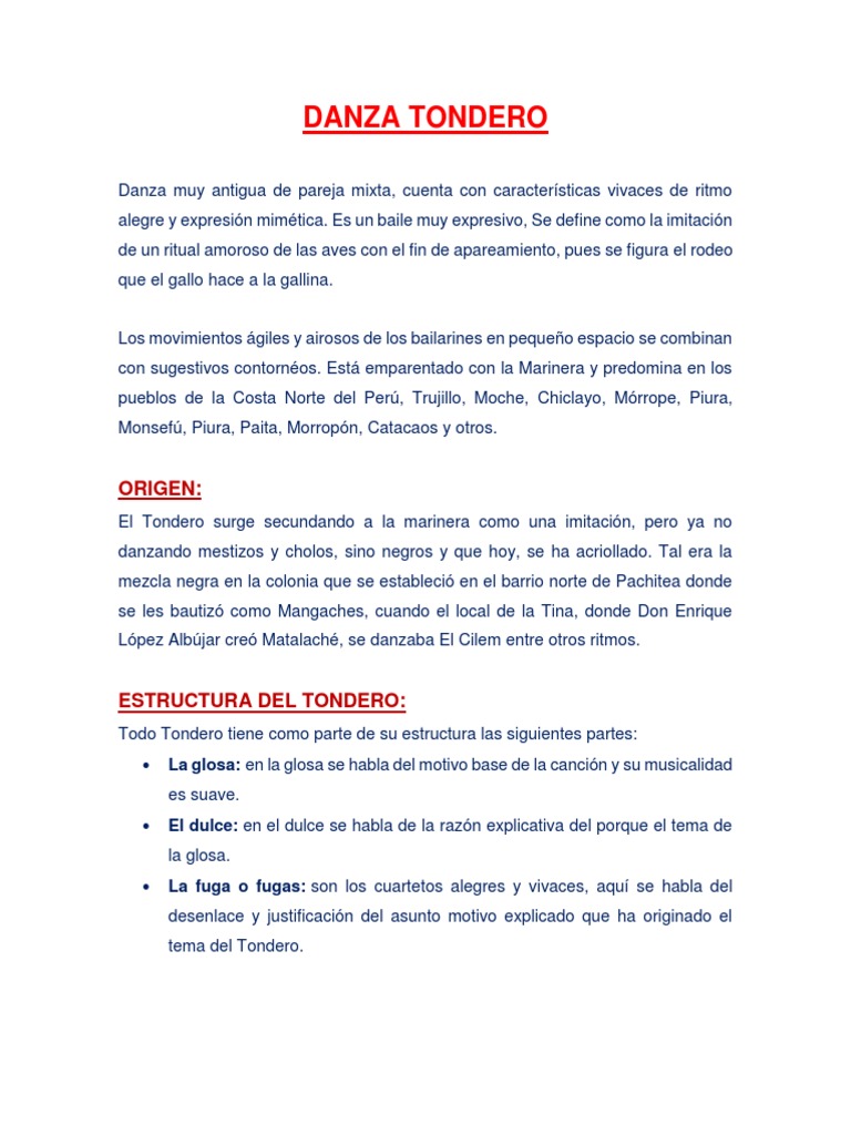 Danza Tondero | PDF | Bailes | Entretenimiento (general)