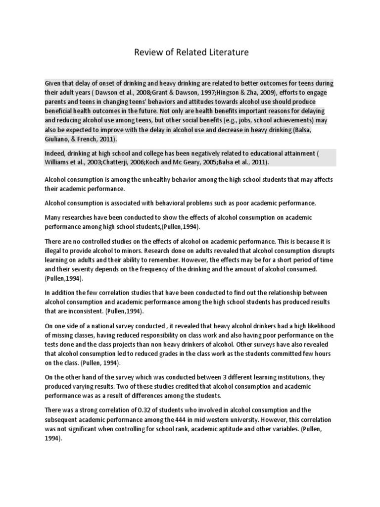 Effects of Alcohol Consumption on Academic Performance of High School ...