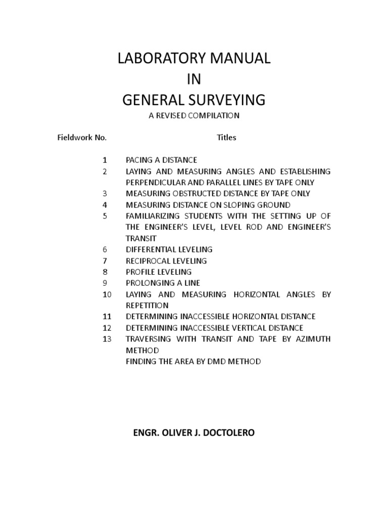 Laboratory Manual in Elementary Surveying | PDF | Angle | Trigonometric ...