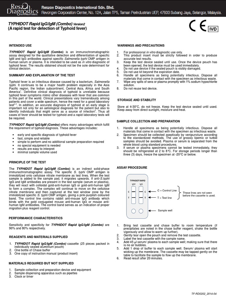 (A Rapid Test For Detection of Typhoid Fever) : Typhidot Rapid Igg/Igm ...