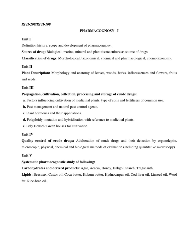 Definition History, Scope and Development of Pharmacognosy.: RPH-209 ...