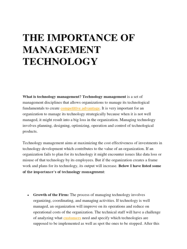 The Importance of Management Technology | PDF | Trademark | Patent