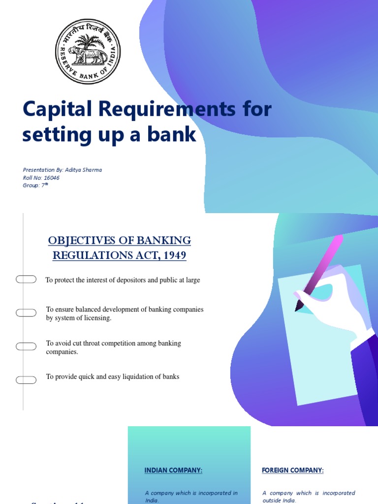 Capital Requirements For Setting Up A Bank: Presentation By: Aditya ...