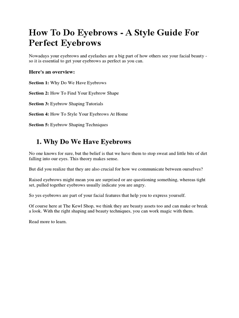 How To Do Eyebrows - A Style Guide For Perfect Eyebrows | PDF | Eyebrow ...