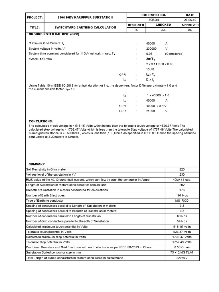 Analysis of Earthing Calculations for a 230/110kV Substation | PDF ...