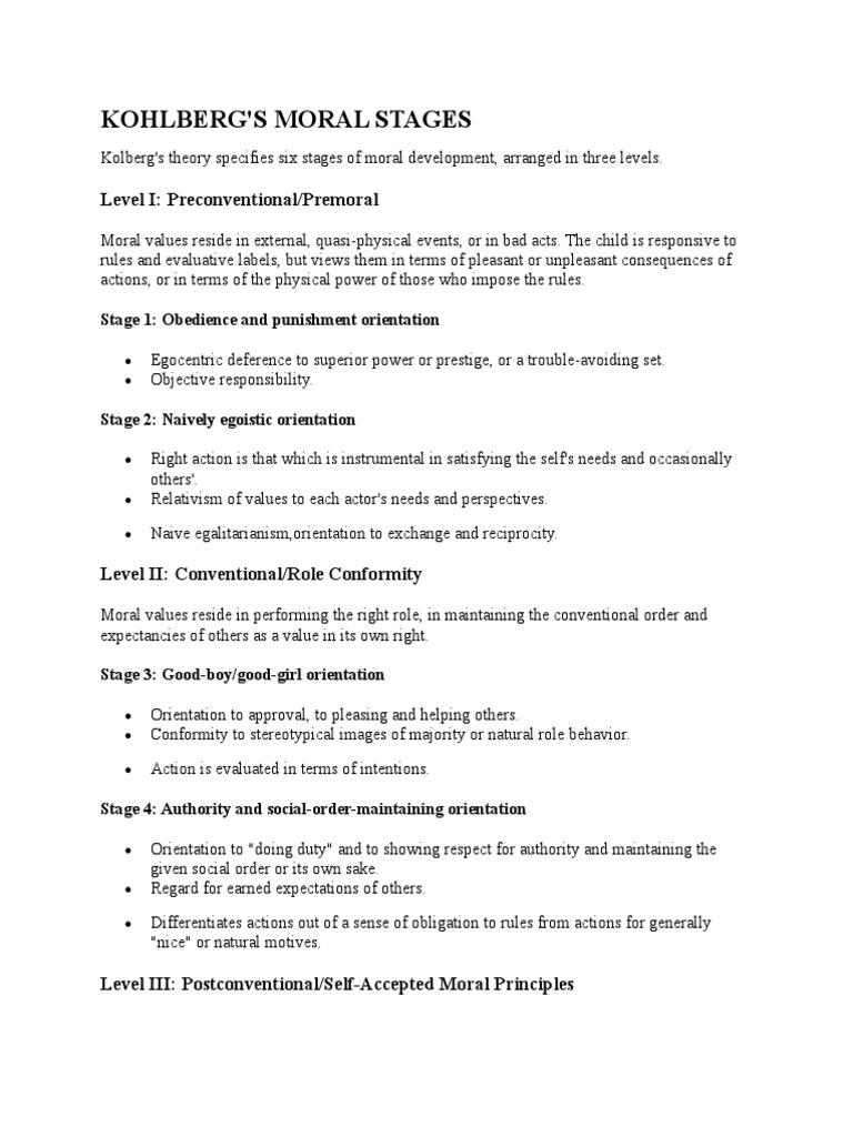 Kohlberg's Six Stages of Moral Development | PDF | Morality | Social ...