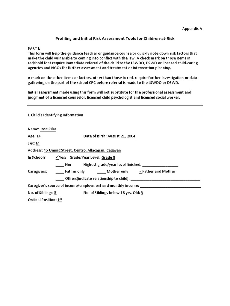 Profiling and Initial Risk Assessment Tools For Children-at-Risk | PDF ...