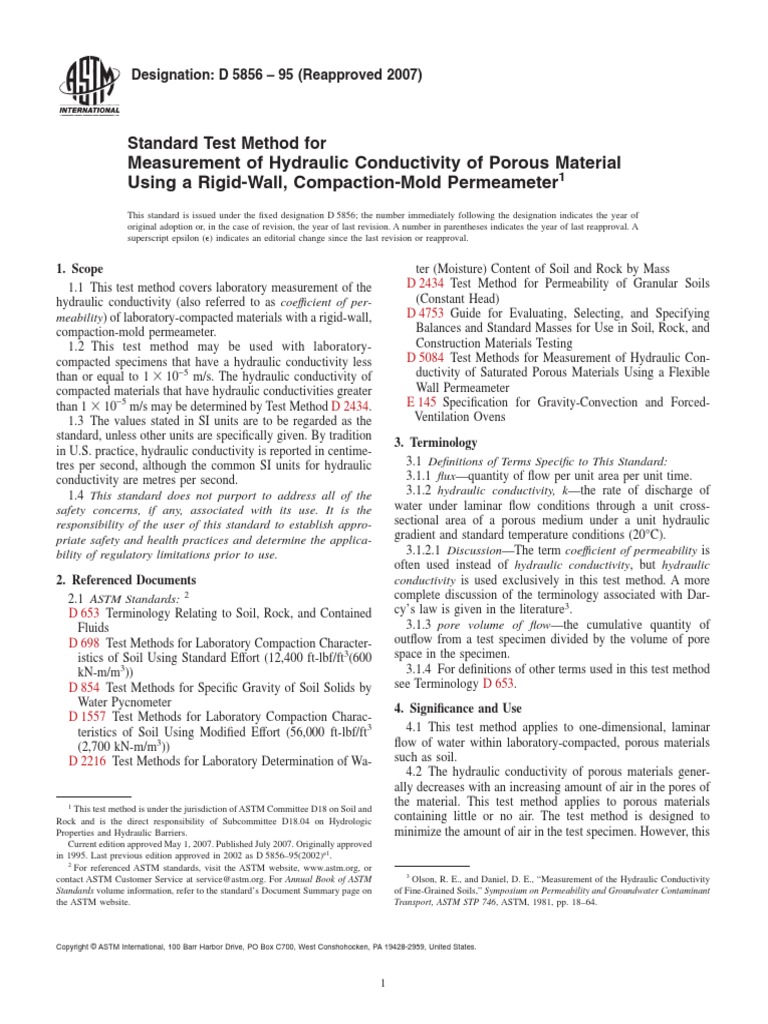 Measurement of Hydraulic Conductivity of Porous Material Using A Rigid ...