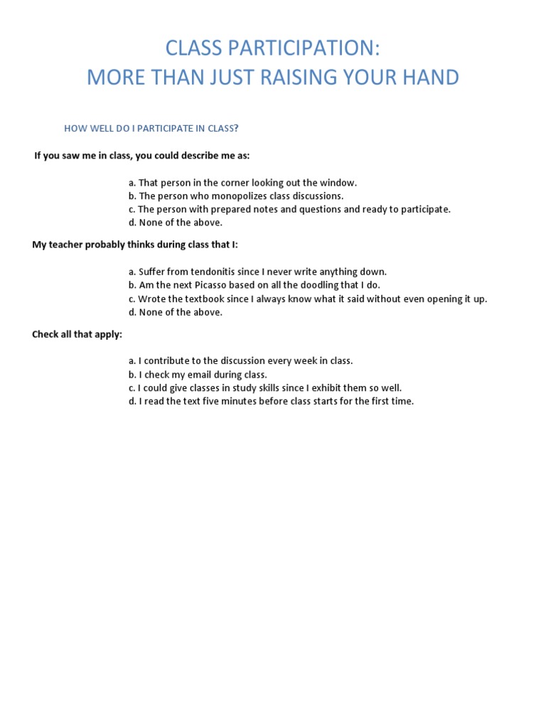 Class Participation: More Than Just Raising Your Hand: How Well Do I ...
