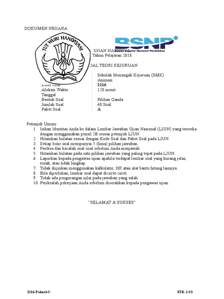 Soal Ujian Animasi Paket A | PDF | Metode & Bahan Ajar