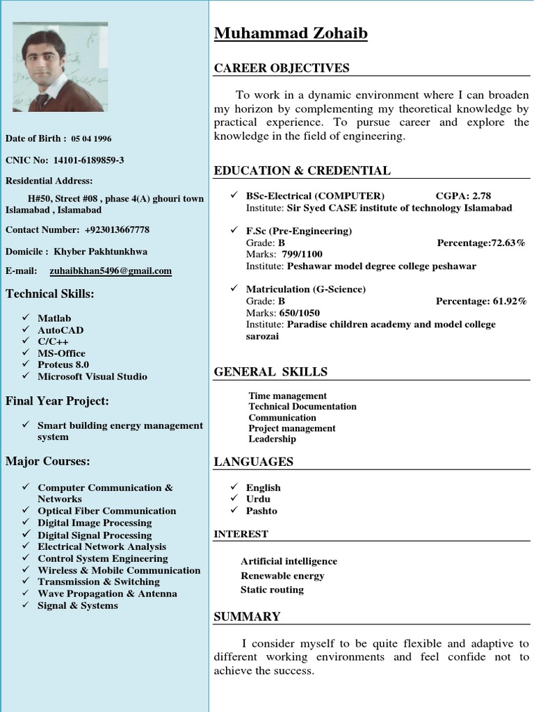 Zuhaib Resume | PDF | Computer Network | Telecommunications Engineering