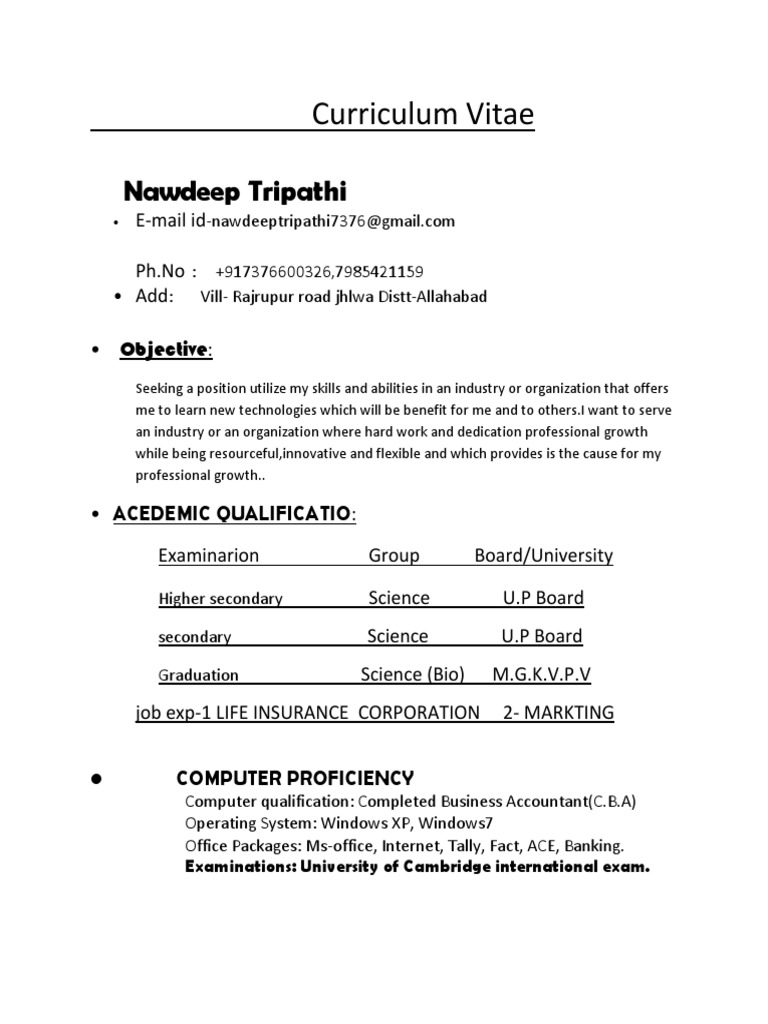 Curriculum Vitae: Nawdeep Tripathi | PDF