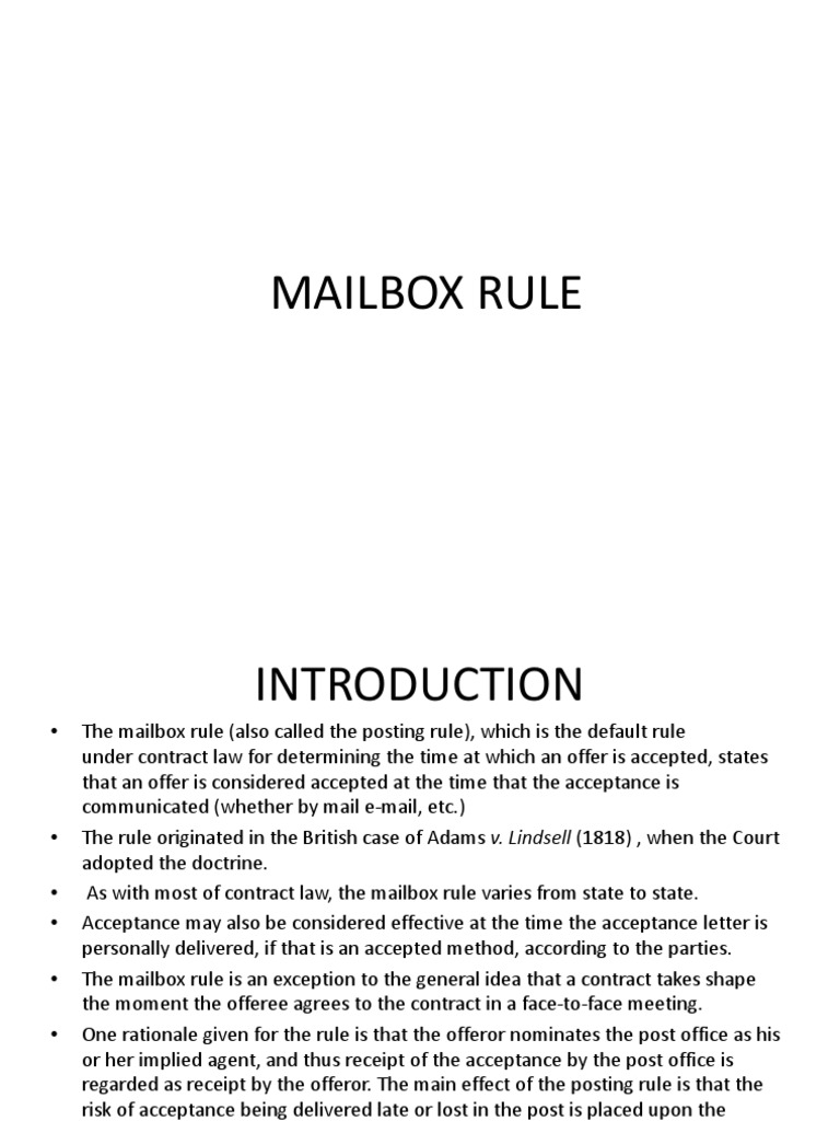 Mailbox Rule | PDF | Offer And Acceptance | Legal Ethics