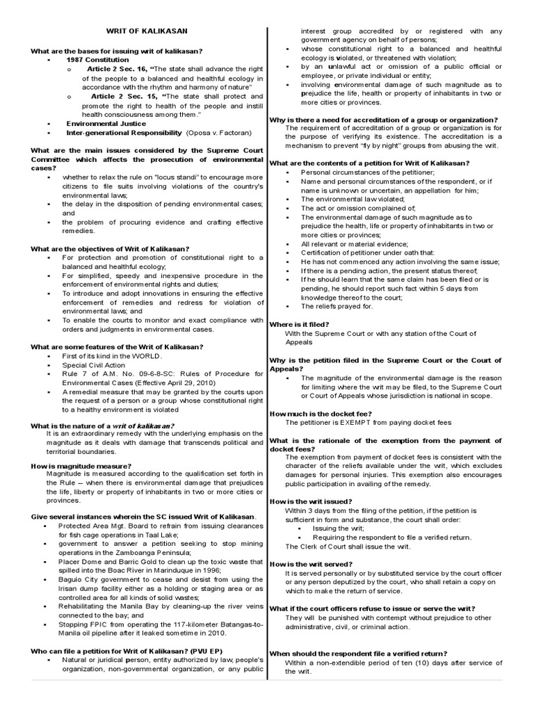Writ of Kalikasan | PDF | Mandamus | Writ