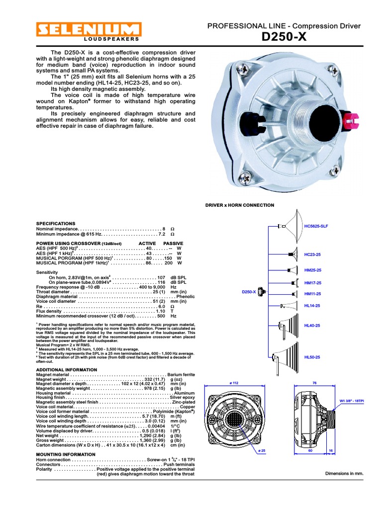 D250 X SpecSheet | PDF | Loudspeaker | Force
