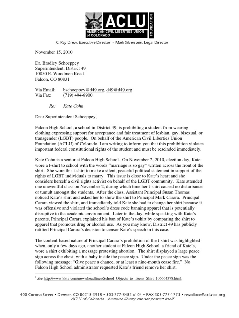 Aclu Kate Cohn Letter | PDF