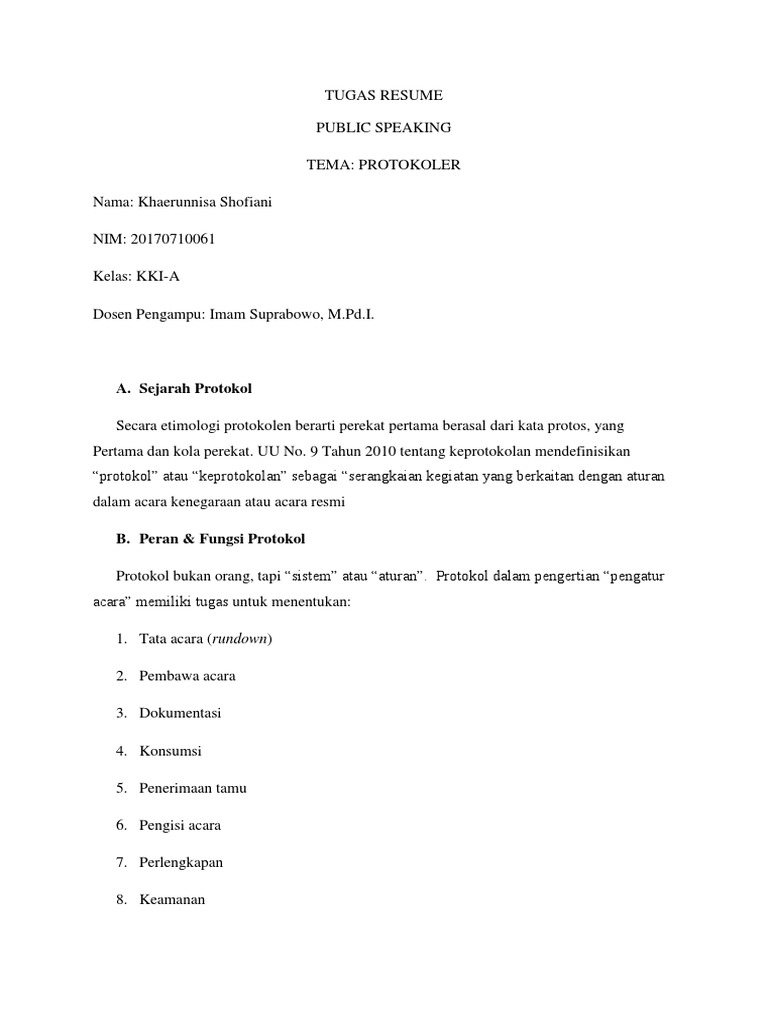 Resume Public Speaking-Protokoler | PDF | Karier & Perkembangan