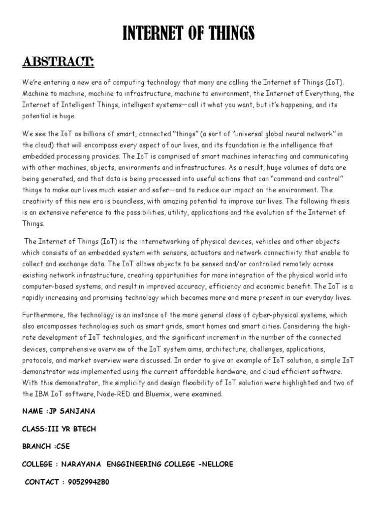 Internet of Things: Abstract | PDF | Internet Of Things | Computer ...