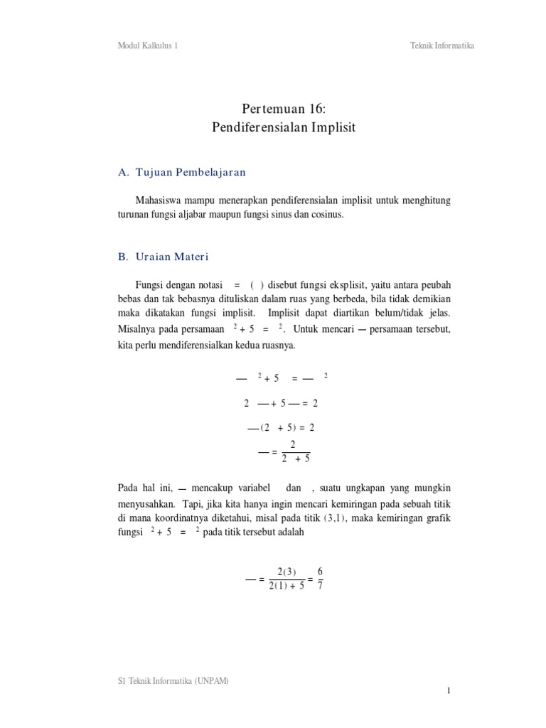 Pendiferensialan Fungsi Implisit | PDF | Metode & Bahan Ajar