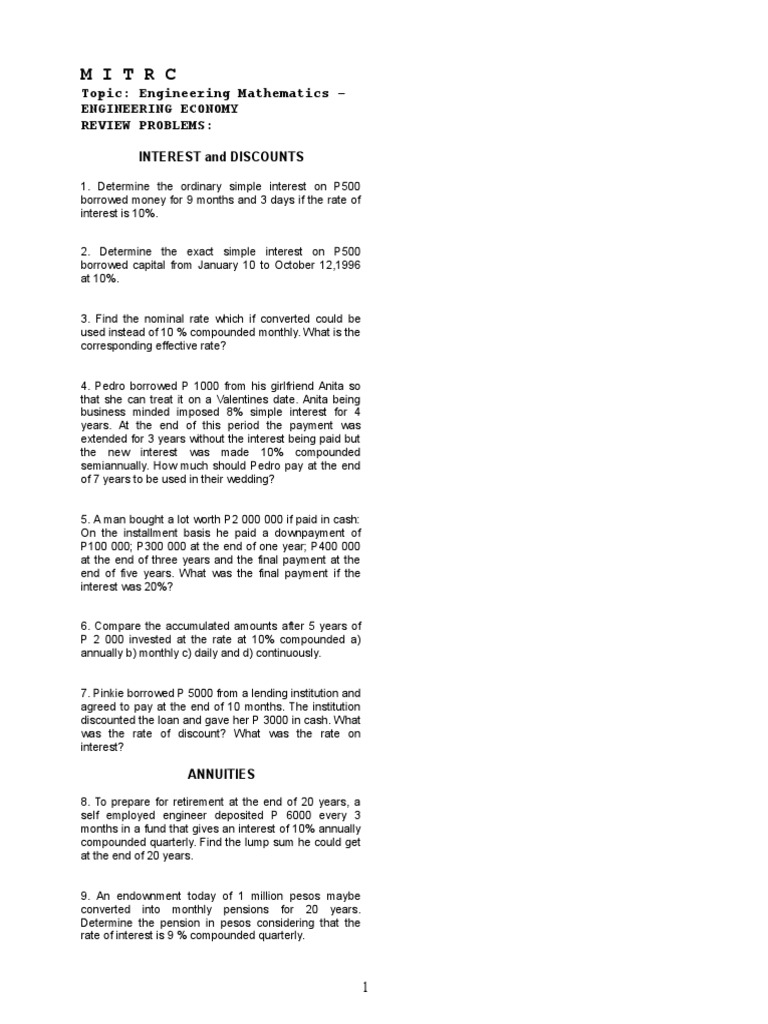 Engineering Economy Review Problems | PDF | Depreciation | Personal Finance