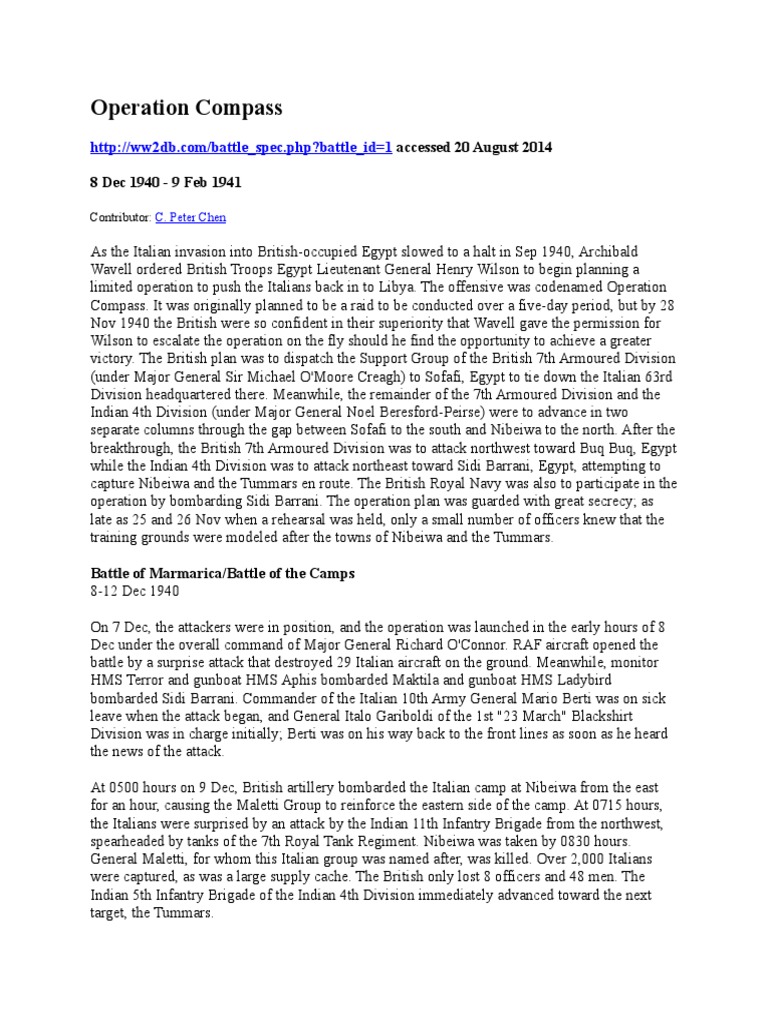 Operation Compass by Peter Chen | PDF | World War II | Military ...