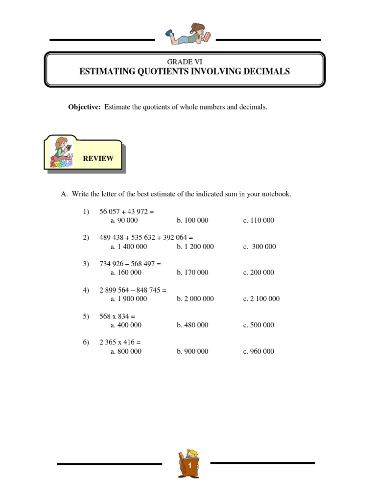 Estimating Decimal Quotients Guide | PDF | Division (Mathematics) | Algebra