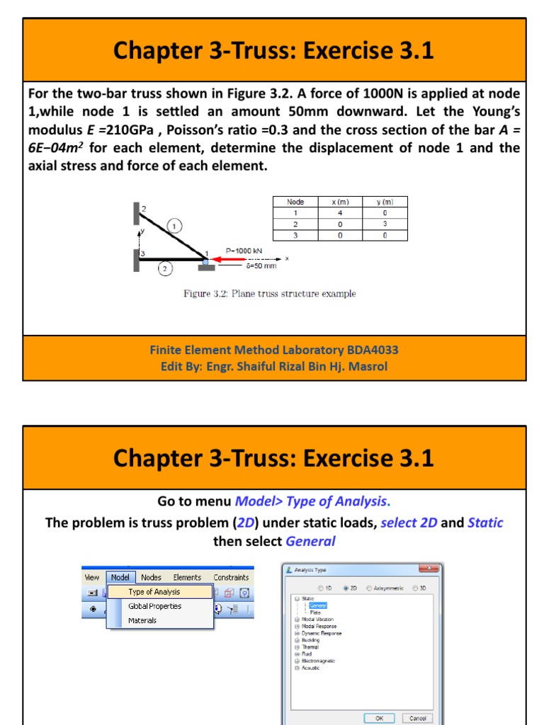 Chapter 3 - Lab Exercise 1 - Truss and Frame | PDF | Young's Modulus ...