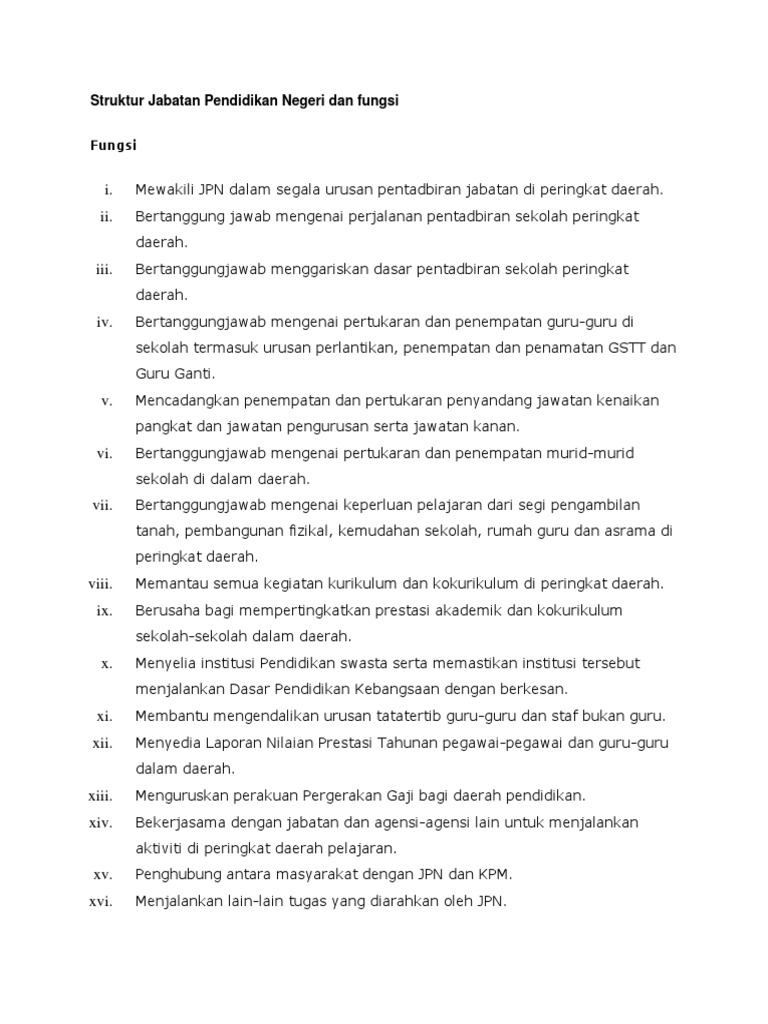 Struktur Jabatan Pendidikan Negeri Dan Fungsi | PDF