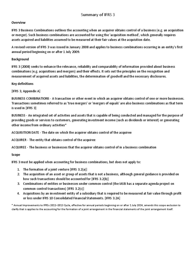 Summary of IFRS 3 | Download Free PDF | International Financial ...