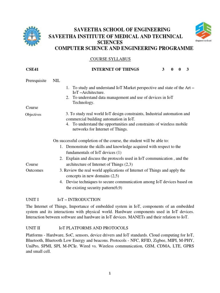 Cse41-Internet of Things - Syllabus | PDF | Internet Of Things | Areas ...