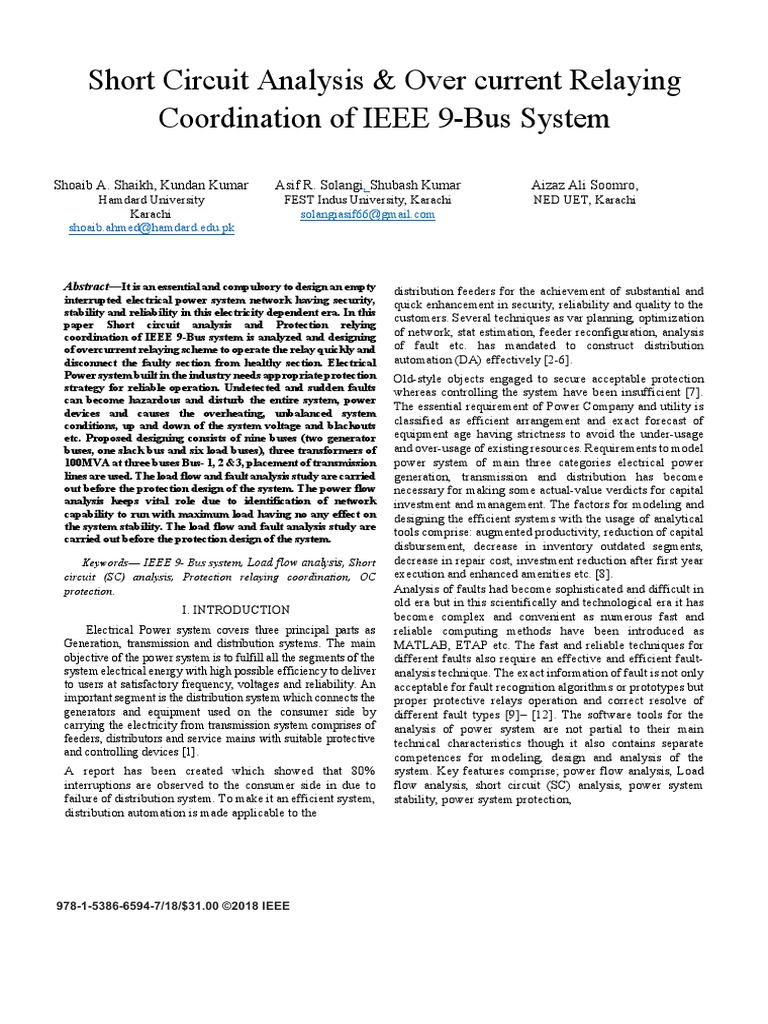 Short Circuit Analysis Amd Over Current Relaying Protection of IEEE 9 ...