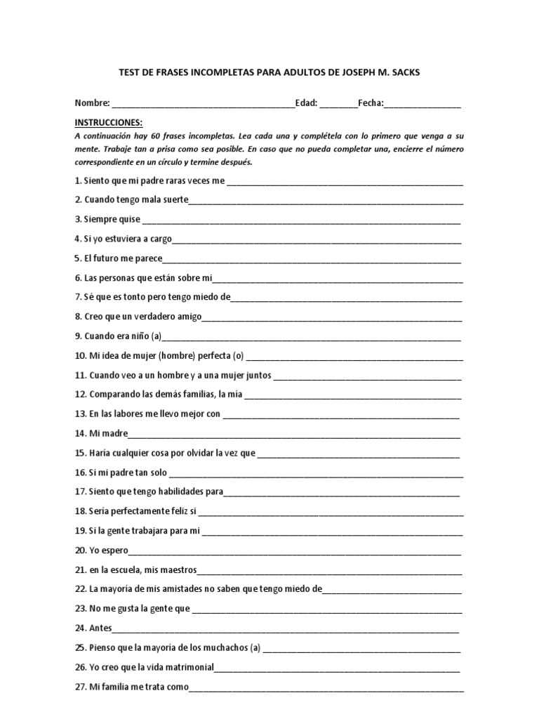 Test de Sack Adultos e Interpretacion Cuantitativa | PDF | Violencia ...