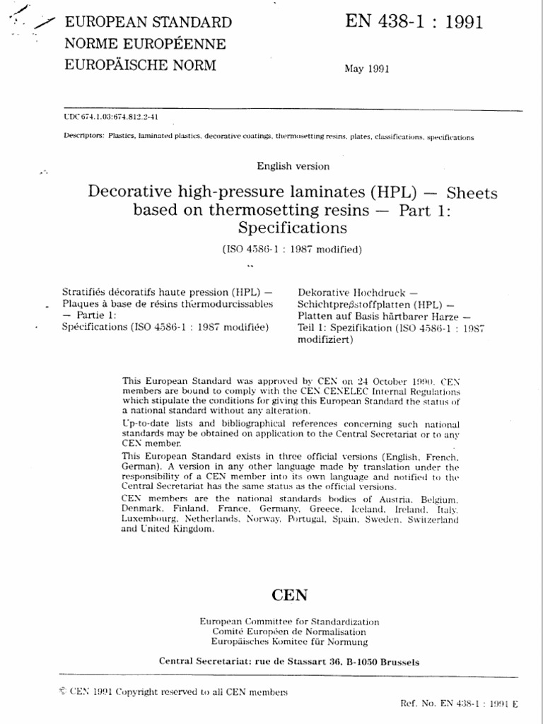 European Standard Part1 Specifications (en 438-1)
