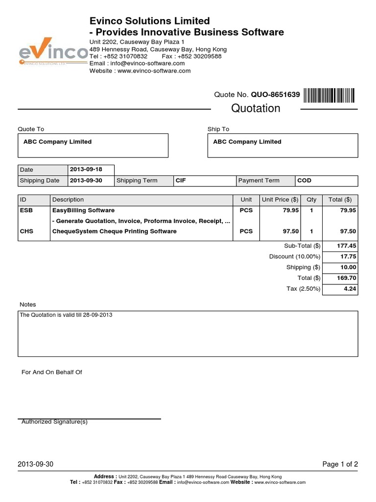 Evinco Solutions Limited Software Quote and Product Demonstration for ABC Company Limited | PDF ...