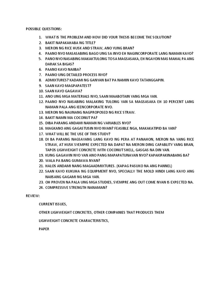 Possible Questions | PDF