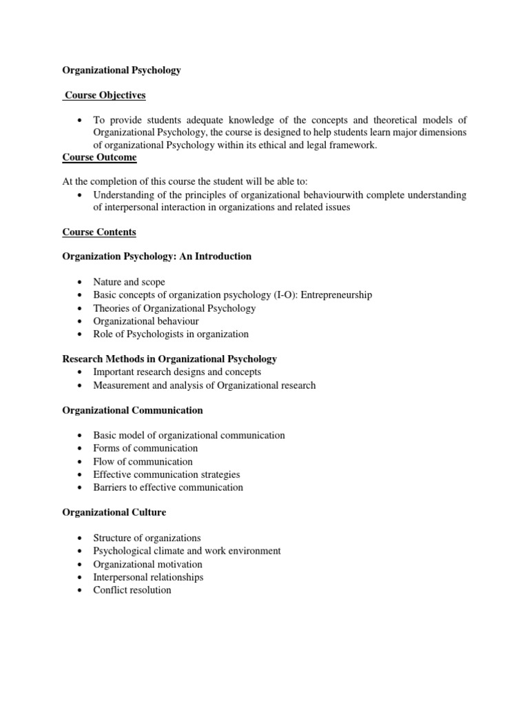 Course Title Organizational Behavior | PDF | Industrial And ...