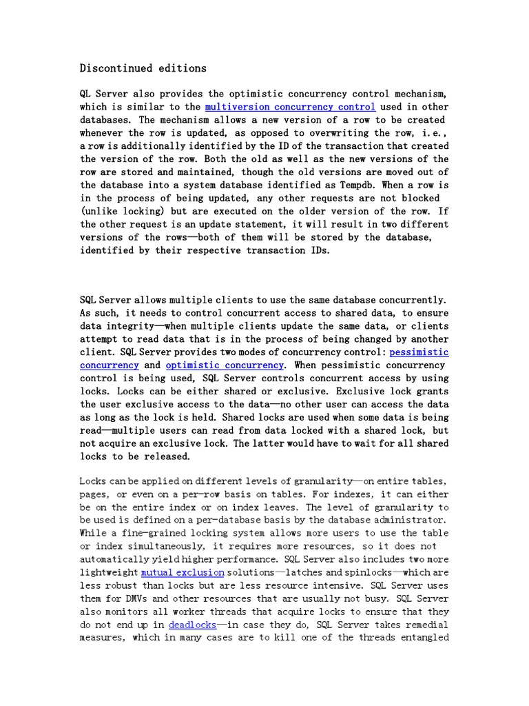 Discontinued Editions: Multiversion Concurrency Control | PDF ...