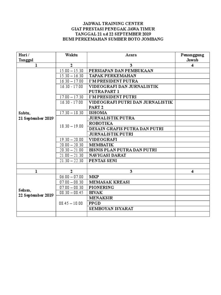 Jadwal Training Center 2019 | PDF