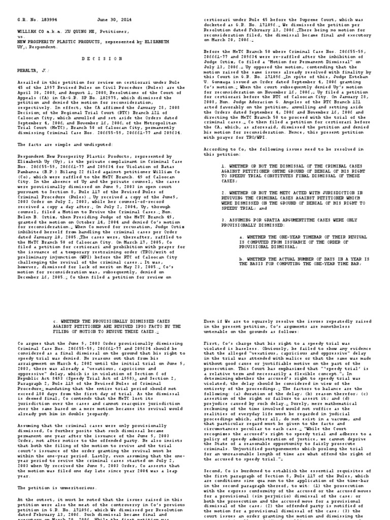 GR 183994 06-30-2014 | PDF | Prosecutor | Certiorari