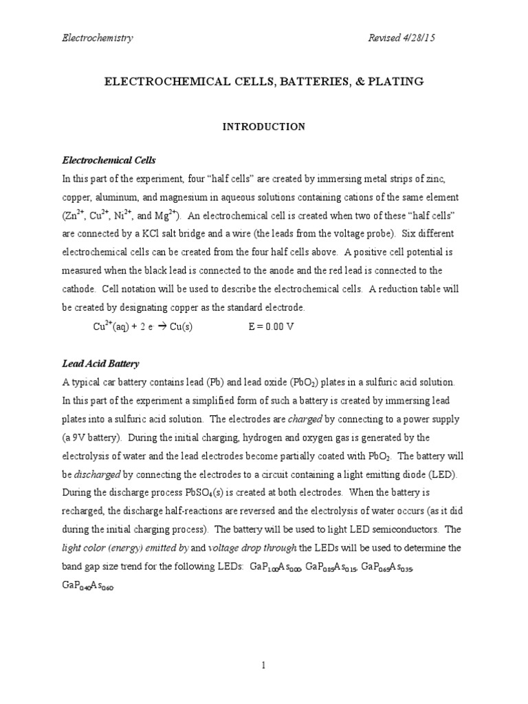Electrochemical Cells and LEDs | PDF | Electrochemistry | Anode