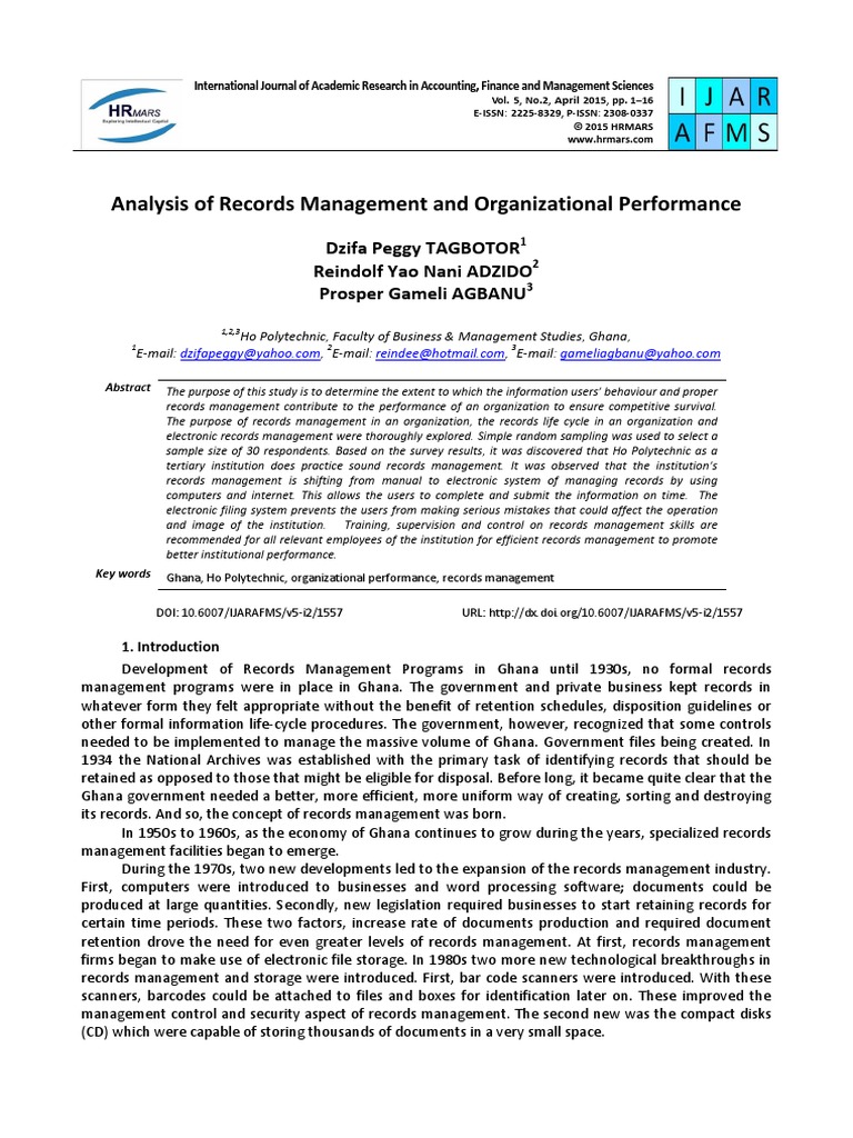 Analysis of Records Management and Organizational Performance | PDF ...